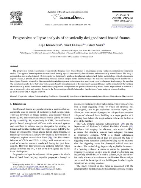 Pdf Progressive Collapse Analysis Of Seismically Designed Steel