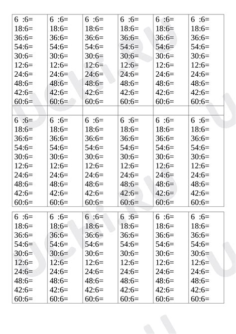 📒 Рабочий лист №7 по теме “Карточки к уроку математики по теме Таблица на умножение и деление
