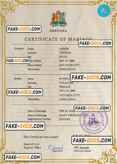 Grenada Marriage Certificate Psd Template Fully Editable Fake Docs Shop