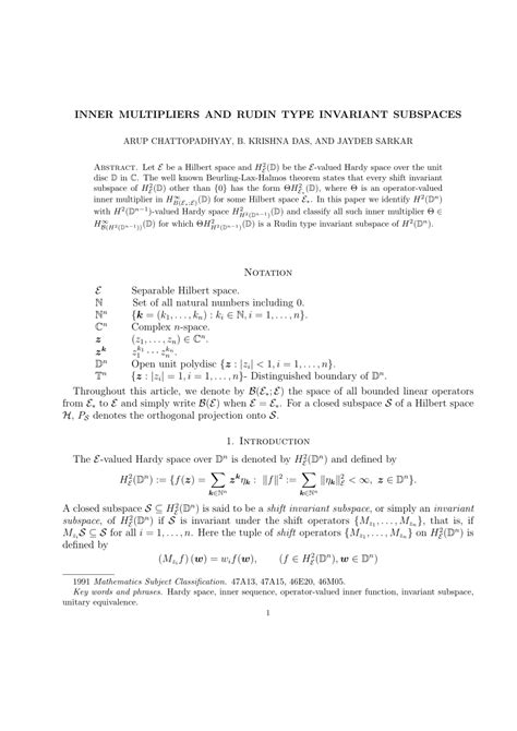 Pdf Inner Multipliers And Rudin Type Invariant Subspaces