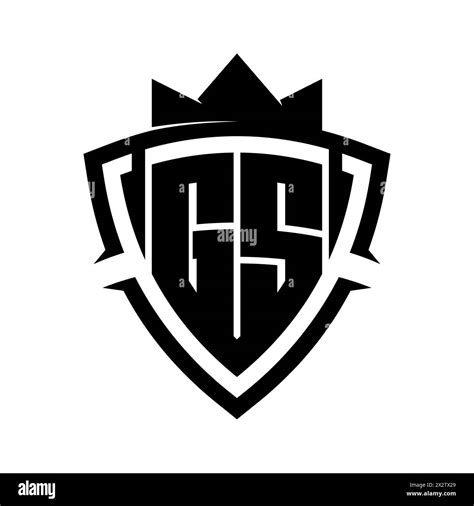 Gs Letter Bold Monogram With Triangle Curve Shield Shape With Crown Black And White Background