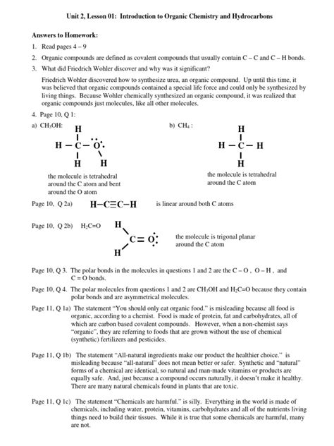 Unit 2 Lesson 1 Answers Pdf Alkane Chemical Polarity
