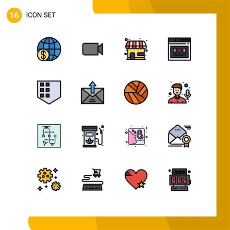 Pack Of 16 Modern Flat Color Filled Lines Signs And Symbols For Web Print Media Such As Webpage