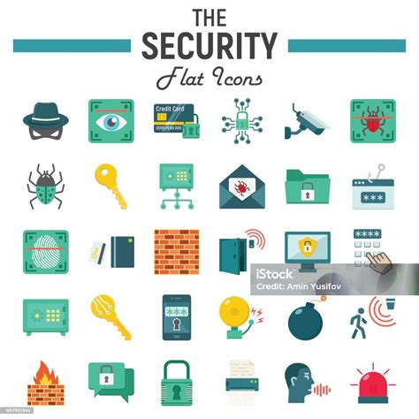 보안 플랫 아이콘 집합 사이버 보호 상징 수집 안전 벡터 스케치 기호 일러스트 Eps 10 흰색 배경에 고립 된 화려한 단색 무늬 패키지 0명에 대한 스톡 벡터 아트 및