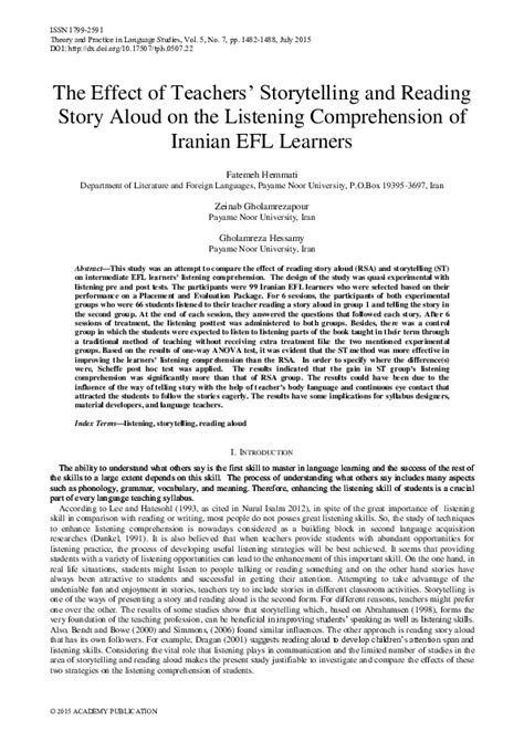 Pdf The Effect Of Teachers Storytelling And Reading Story Aloud On The Listening