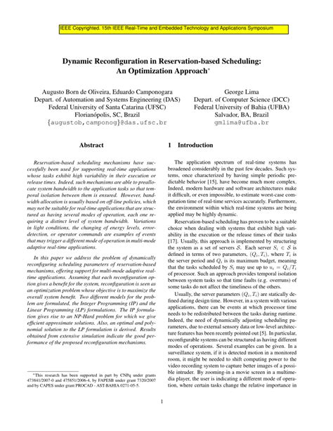 Pdf Dynamic Reconfiguration In Reservation Based Scheduling An Optimization Approach