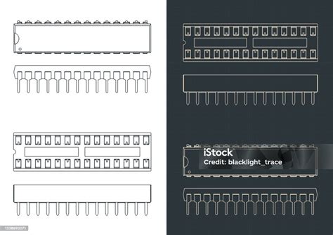 Microcontroller And Dip Socket Blueprints Stock Illustration Download