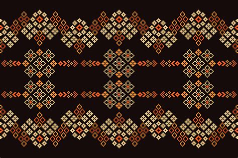 민족 기하학적 직물 패턴 크로스 Stitchikat 자수 민족 동양 픽셀 패턴 갈색 배경 추상 벡터 일러스트 레이 션 질감 의류
