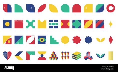 Set Of Simple Geometric Shapes In Style Of Swiss Minimalism Bauhaus Brutalism Abstract Design