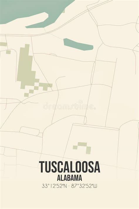 Retro Us Map Of Tuscaloosa Alabama Vintage Street Map Stock