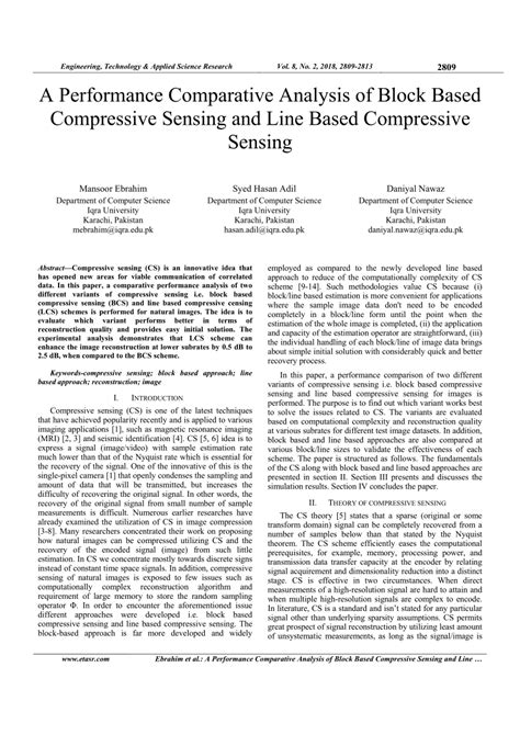 PDF A Performance Comparative Analysis Of Block Based Compressive Sensing And Line Based