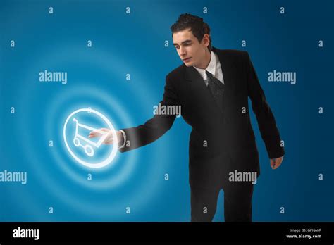 Business Man Pressing Button Stock Photo Alamy