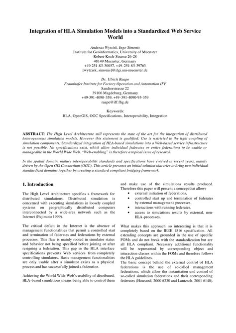 Pdf Integration Of Hla Simulation Models Into A Standardized Web Service