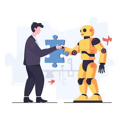 Collaborationbetweenhumanandairobot Premium Ai Generated Vector