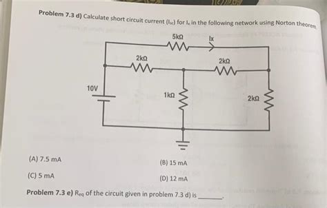 Problem 7 3 D Calculate Short Circuit Current Lxc Chegg Com