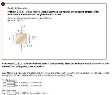 SOLVED Required Information Problem 07 037 Using Mohr S Circle