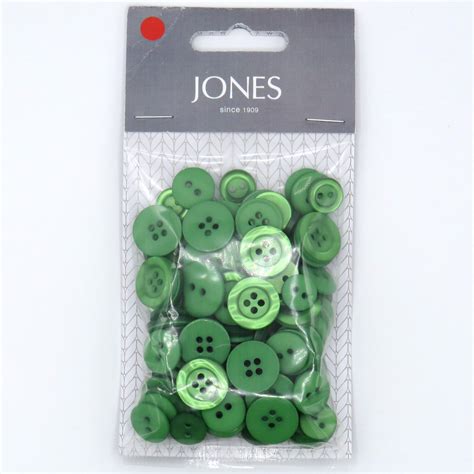 Coloured Assorted Buttons 50g Pack Green