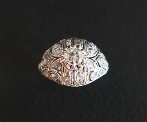 Bague Art Déco Dôme En Platine Et Diamants B Antikeo