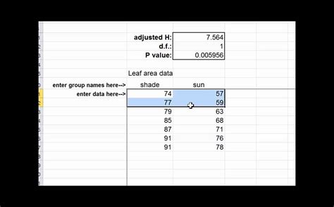 kruskal wallis test excel spreadsheet youtube