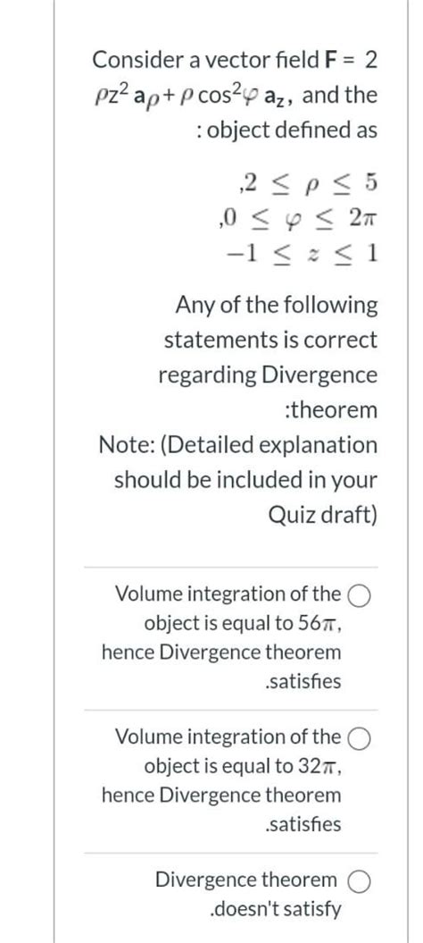 Solved Consider a vector field F ρaρ aφ zaz Consider a Chegg com