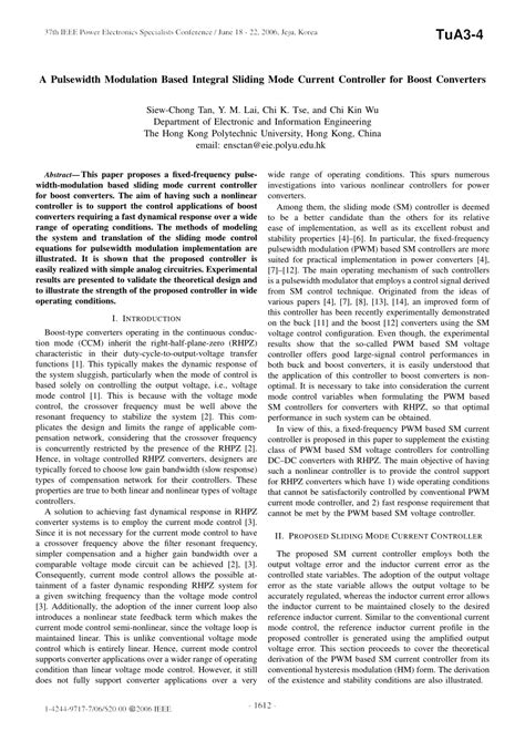Pdf A Pulsewidth Modulation Based Integral Sliding Mode Current Controller For Boost Converters