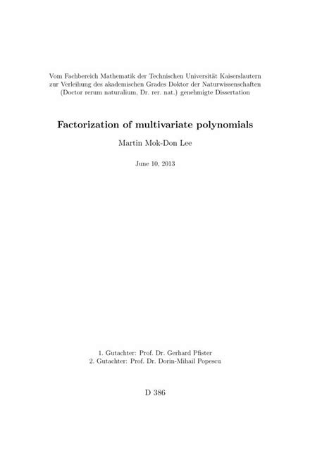 Pdf Factorization Of Multivariate Polynomials Dokumentips