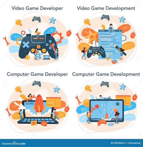 Game Development Concept Set Creative Process Of A Computer Video Game Stock Vector
