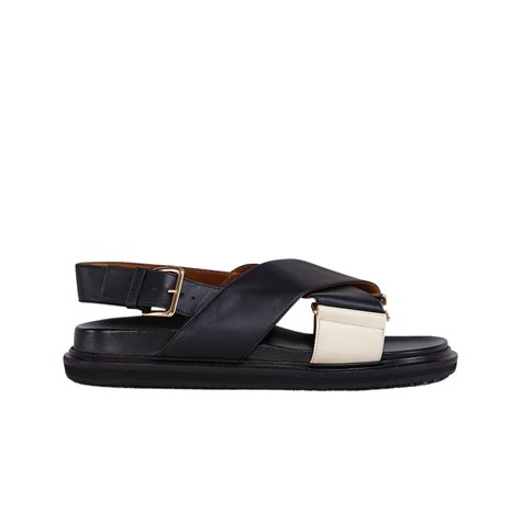 W 마르니 레더 퍼스벳 샌들 블랙 실크 화이트 Marni Kream