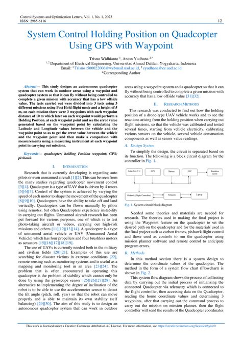 Pdf System Control Holding Position On Quadcopter Using Gps With Waypoint