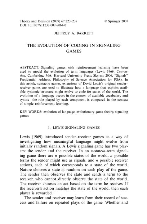 Pdf The Evolution Of Coding In Signaling Games