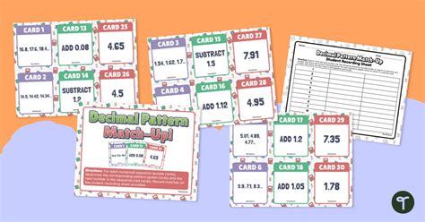 decimal patterns match up activity teach starter