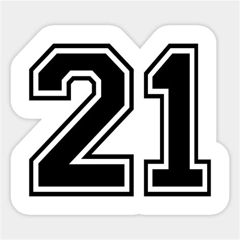 Number 21 Twenty One 21st Twenty First Birthday Age Anniversary Numeral Black Sticker Sports