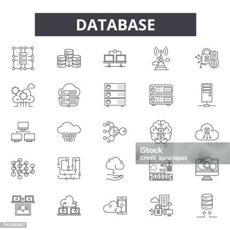 資料庫行圖示符號集向量資料庫大綱概念 插圖 資料庫技術資料資訊電腦網路存儲伺服器向量圖形及更多矢量圖圖片 Istock