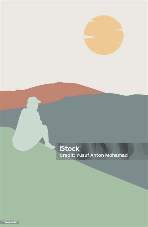 산과 바다 풍경과 배경과 추상적 인 미니멀 한 미적 포스터 벽 장식 엽서 또는 브로셔 소셜 미디어에 대한 트렌디 한 벡터 일러스트레이션 0명에 대한 스톡 벡터 아트 및 기타