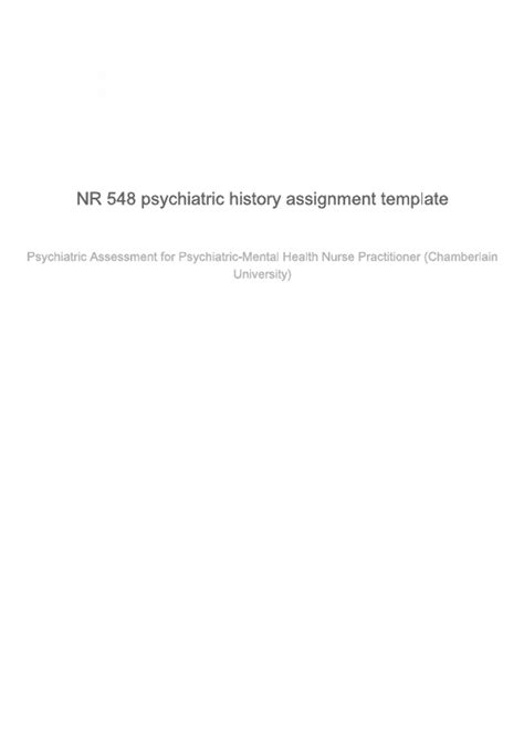 Nr 548 Psychiatric History Assignment Template Week 3 Psychiatric