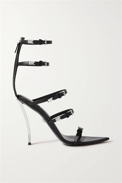Versace Pin Point Buckled Leather Sandals Black Editorialist