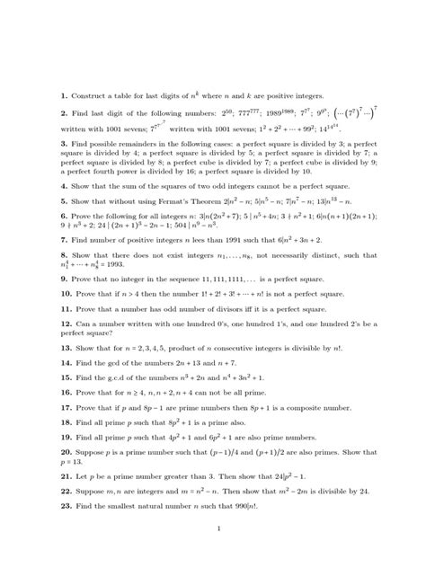 Number Theory Problem Set 1 Pdf Numbers Prime Number
