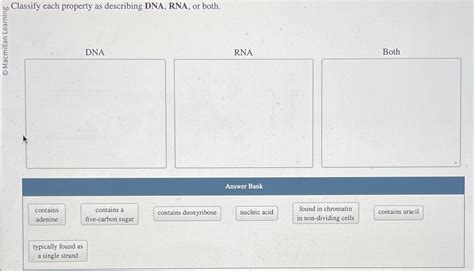 Solved Classify Each Property As Describing DNA RNA Or Chegg