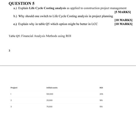 Solved Question 5 A Explain Life Cycle Costing Analysis As