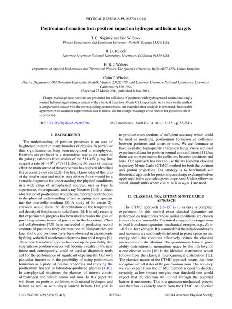 Pdf Positronium Formation From Positron Impact On Hydrogen And Helium Targets