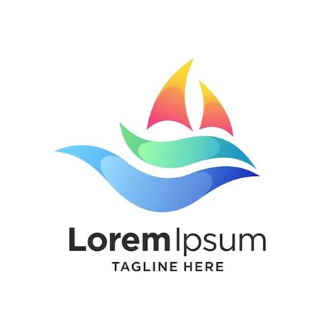 배와 파도 로고 디자인 프리미엄 벡터