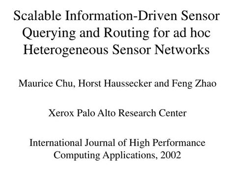 Ppt Scalable Information Driven Sensor Querying And Routing For Ad