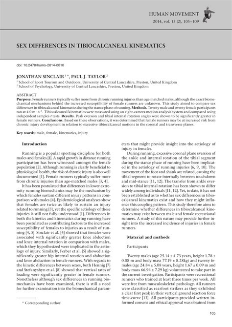 Pdf Sex Differences In Tibiocalcaneal Kinematics