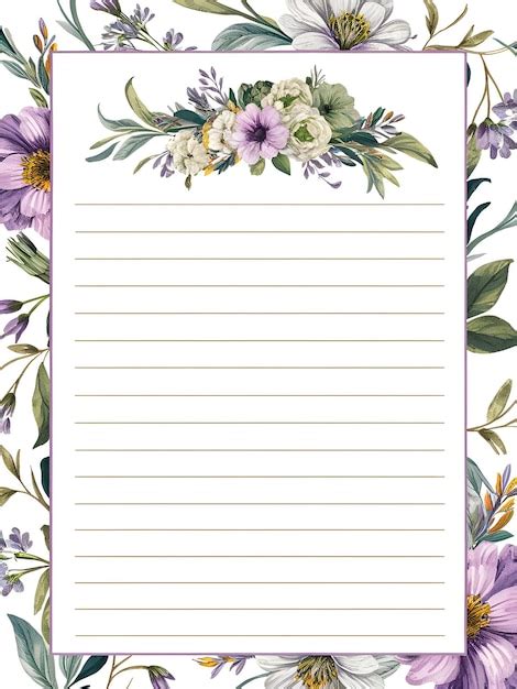 A Lined Notebook With A Floral Design Bordering The Top And Bottom Premium AI Generated Image