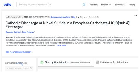 Cathodic Discharge Of Nickel Sulfide In A Propylene Carbonate Liclo Sub 4 Electrolyte