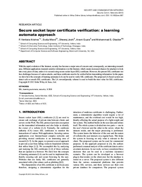 Pdf Secure Socket Layer Certificate Verification A Learning Automata