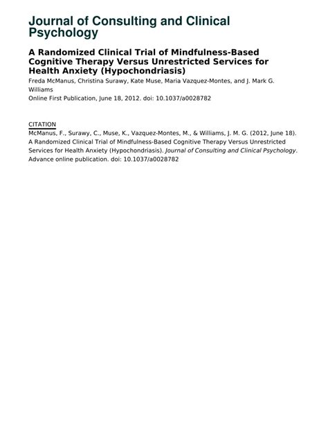 Pdf A Randomized Clinical Trial Of Mindfulness Based Cognitive Therapy Versus Unrestricted