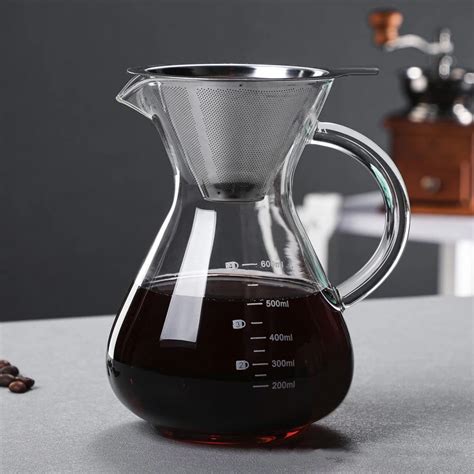 내열 유리 커피 주전자 800ml 스테인레스 스틸 필터 드립 브루잉 핫 브루어 커피 포트 드리퍼 공유 필터 컵