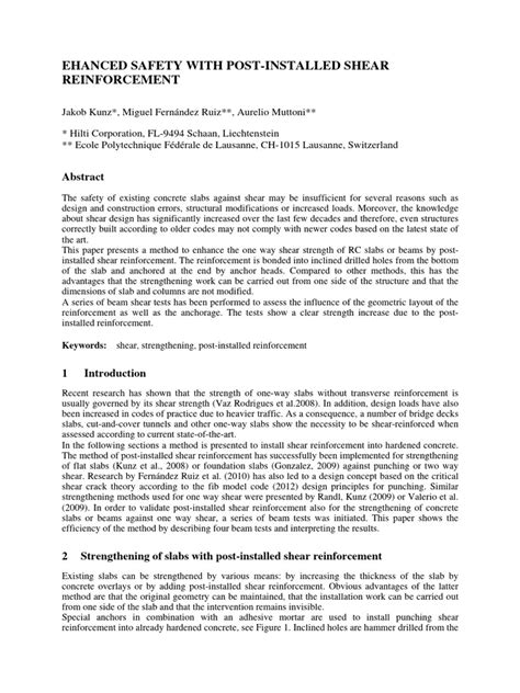 Post Installed Shear Reinforcement Pdf