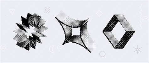 Bitmap Textured Shape Set Dither Halftone Objects Collection Stock Vector Illustration Of